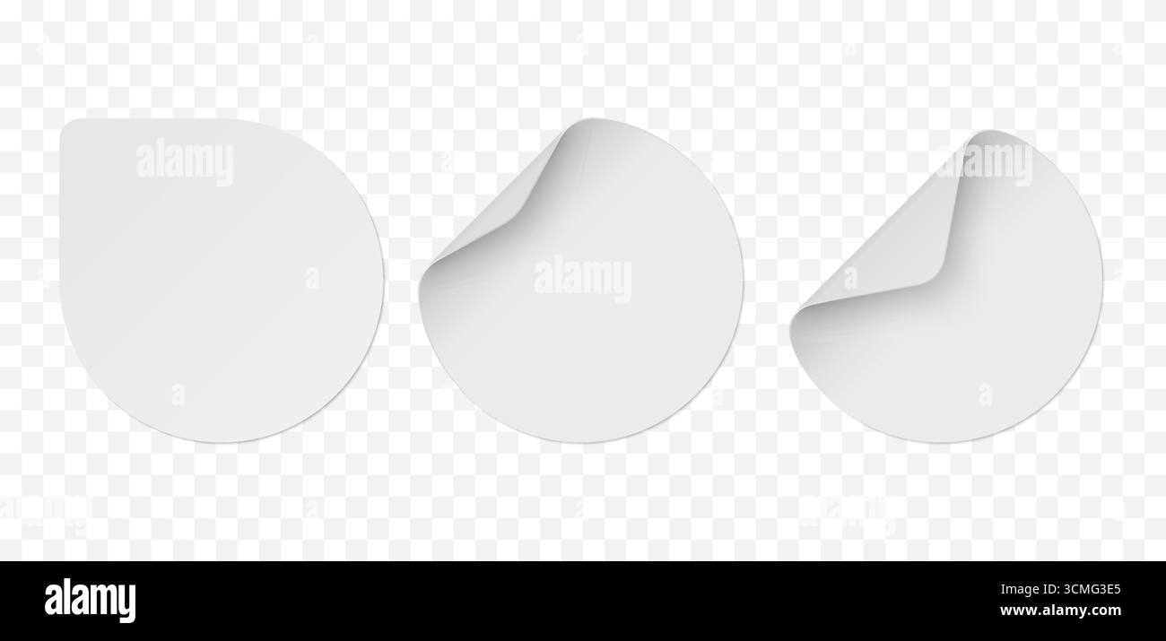 Vector set of white paper circle stickers isolated on transparent ...