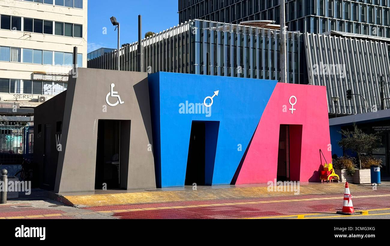 Athens, Greece - January 14, 2025: Unique public restroom design ...