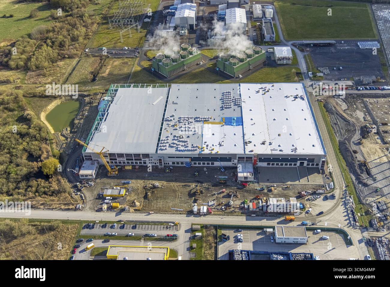 Aerial view, construction site and new building in DistributionPark ...