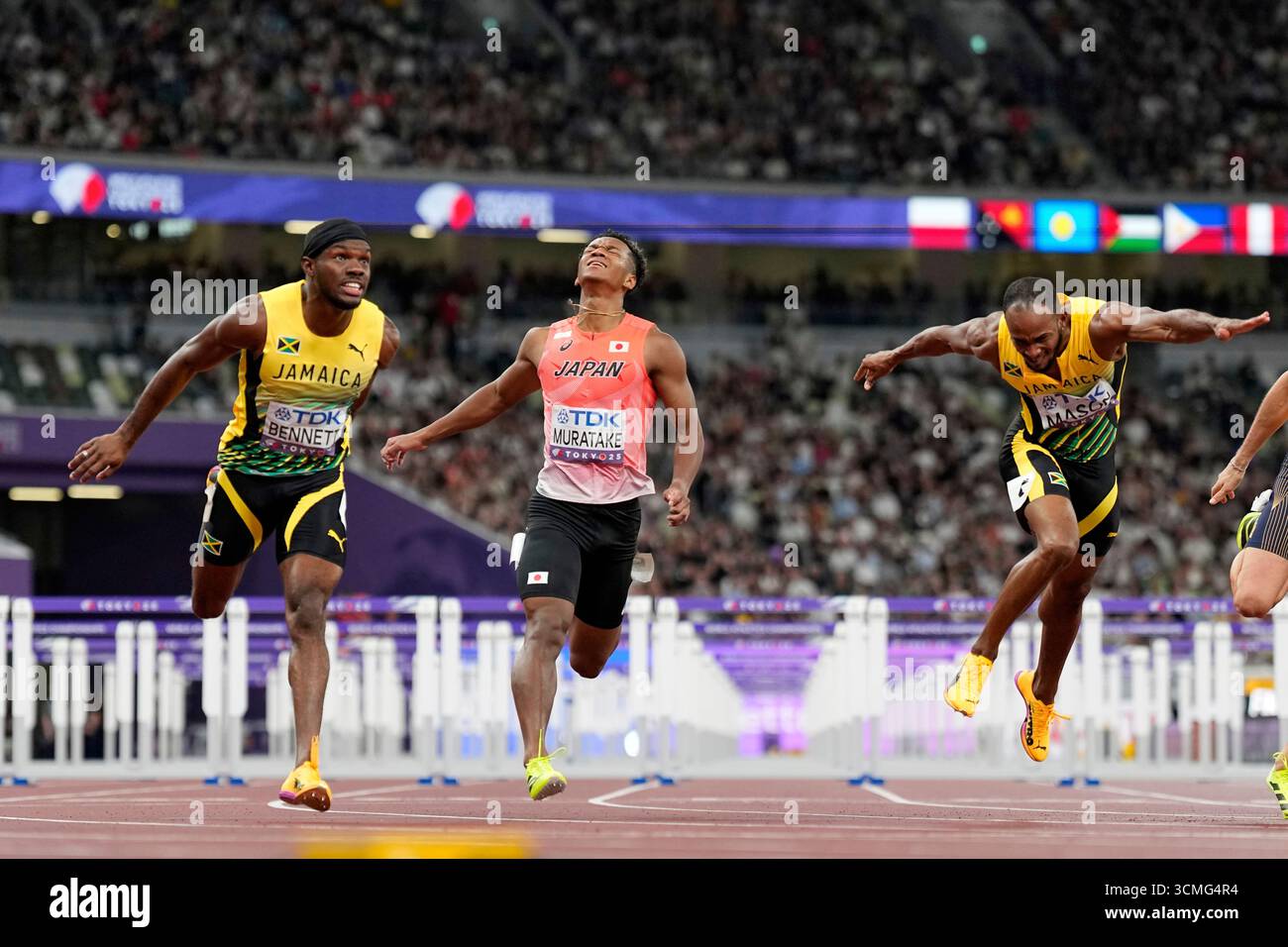 From left, Jamaica's Orlando Bennett, silver, Japan's Rachid Muratake ...
