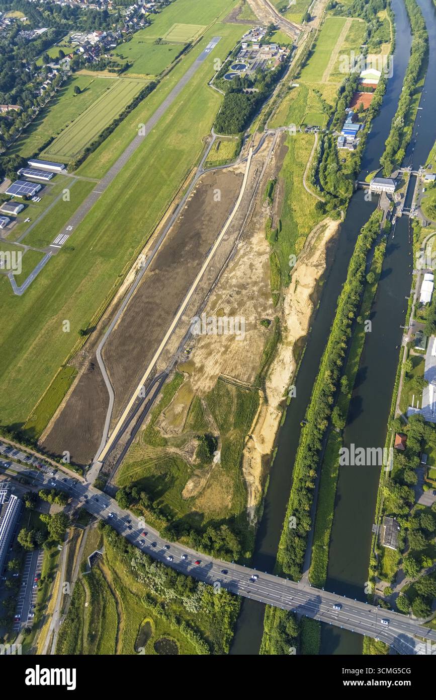 Aerial view, Hamm-Lippewiesen airfield, Lippe floodplain, Hamm lock ...