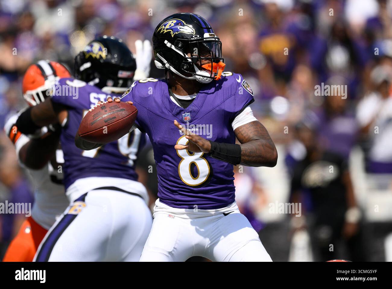 Baltimore Ravens quarterback Lamar Jackson (8) in action during the ...