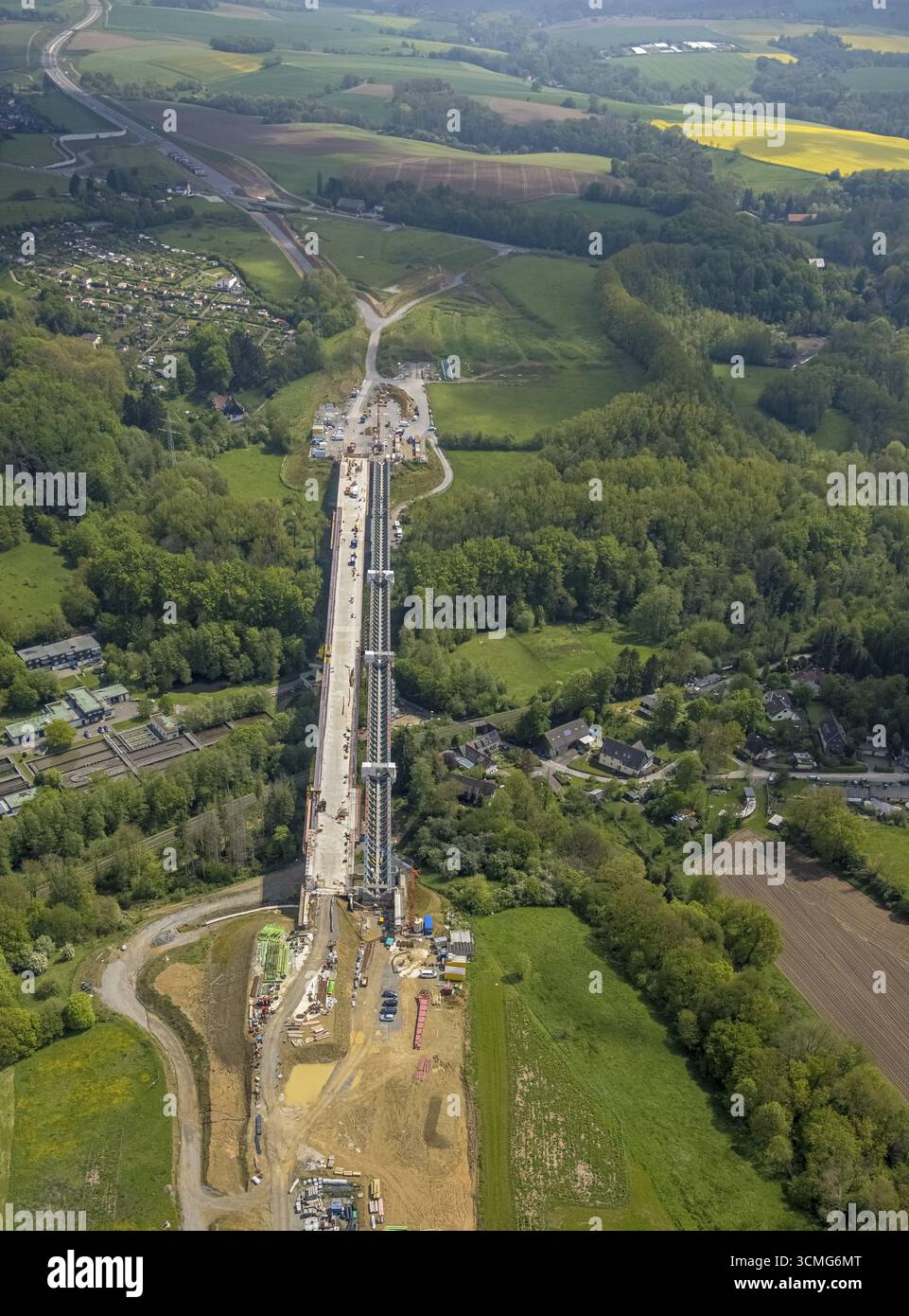 Aerial view, Angerbachtal bridge, new motorway section of the A44, gap ...