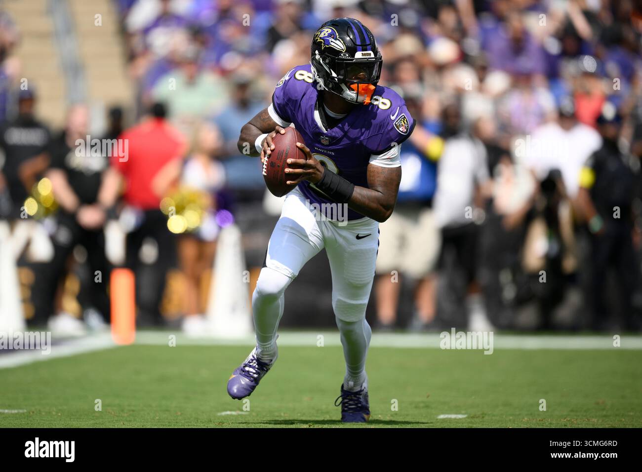 Baltimore Ravens quarterback Lamar Jackson (8) in action during the ...