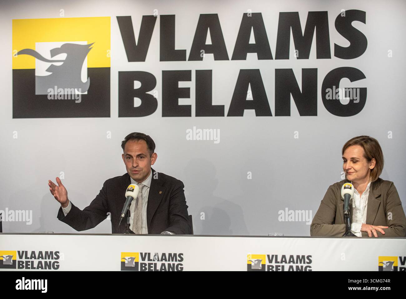 Vlaams Belang chairman Tom Van Grieken and Vlaams Belang's Barbara Pas ...