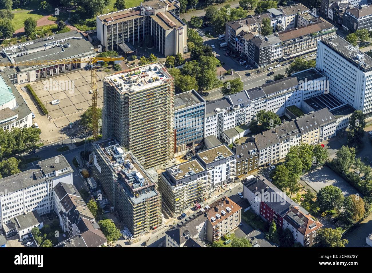 Aerial view, Philharmonie Essen and construction site new building ...