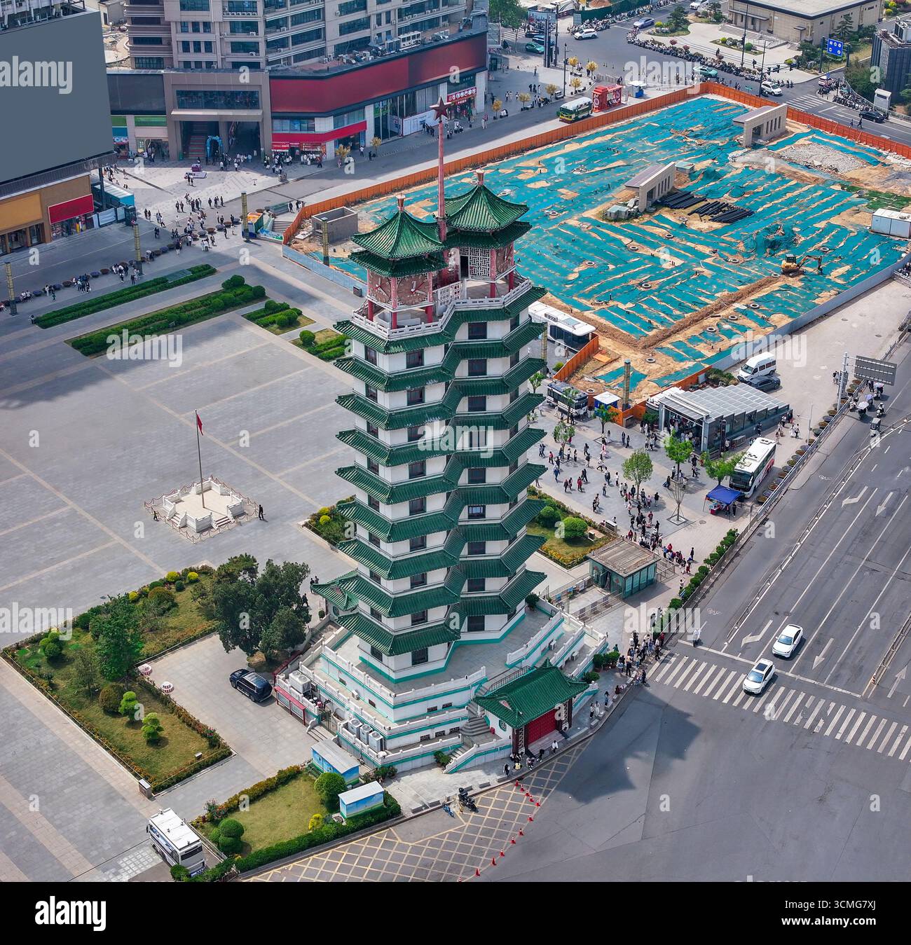 Aerial photography of Zhengzhou Erqi Memorial Tower in Zhengzhou, Henan ...