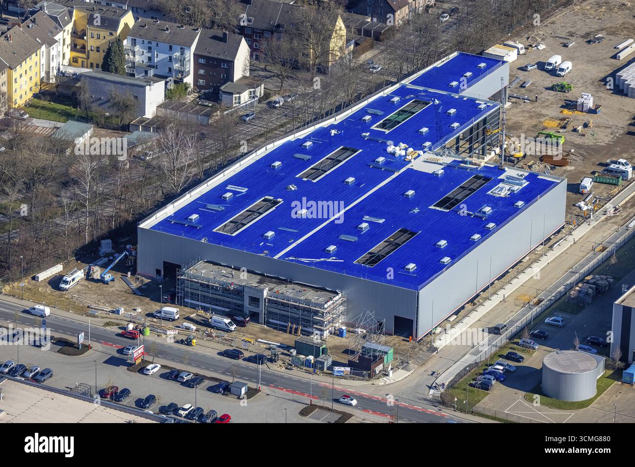 Aerial view, construction site industrial estate and service location ...