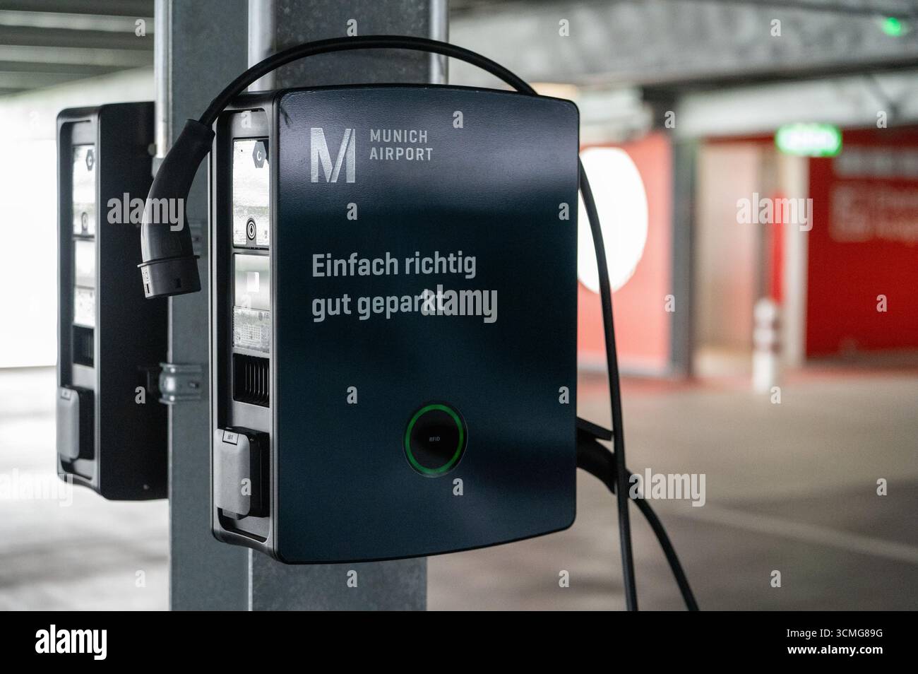 16 September 2025, Bavaria, Munich: A charging point for e-cars at the ...