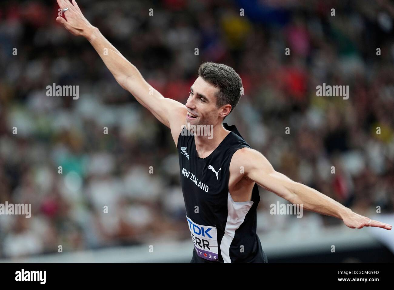 New Zealand's Hamish Kerr celebrates after an attempt in the men's high ...
