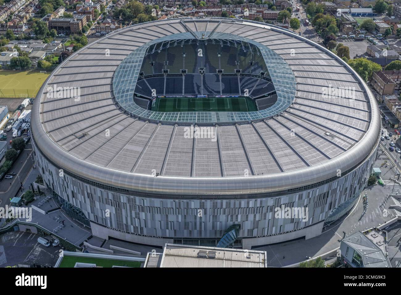 An aerial view of The Tottenham Hotspur Stadium during the UEFA ...