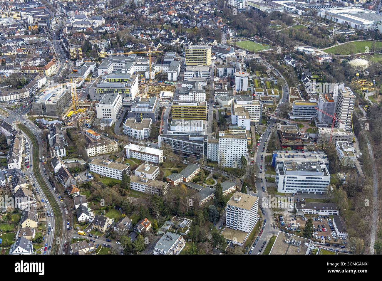 Aerial view, University Hospital Essen, construction site at the ...