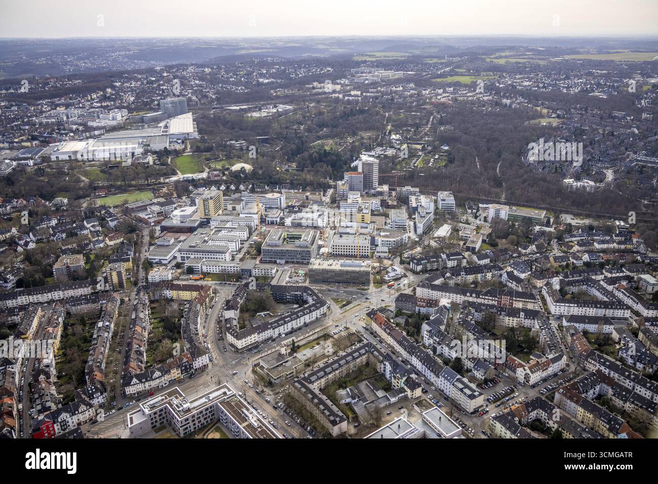 Aerial view, University Hospital Essen, construction site at the ...