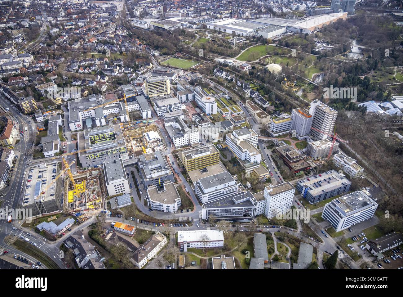 Aerial view, University Hospital Essen, construction site at the ...