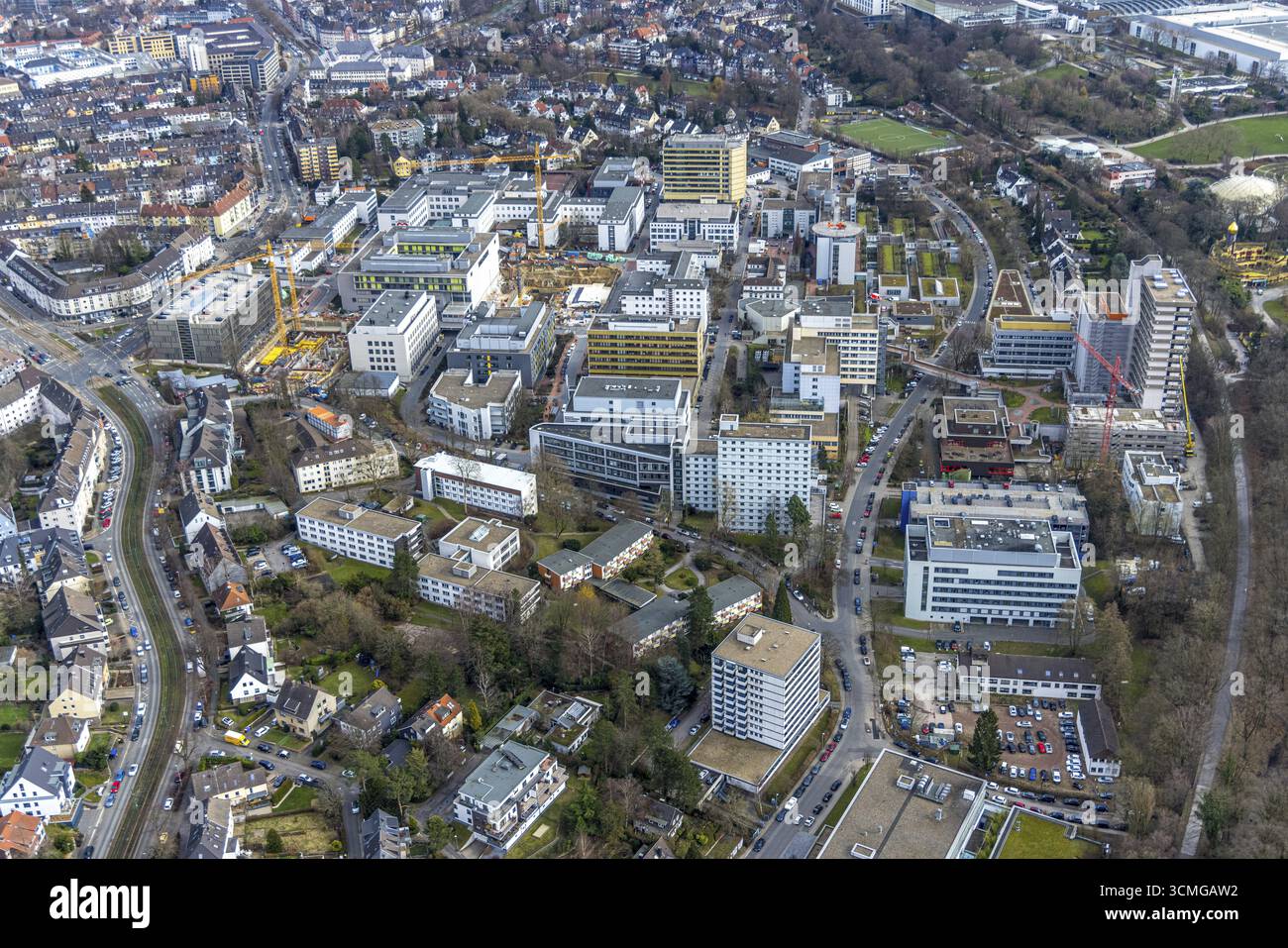 Aerial view, University Hospital Essen, construction site at the ...