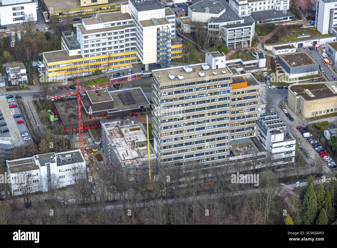 Aerial view, University Hospital Essen, construction site at the ...