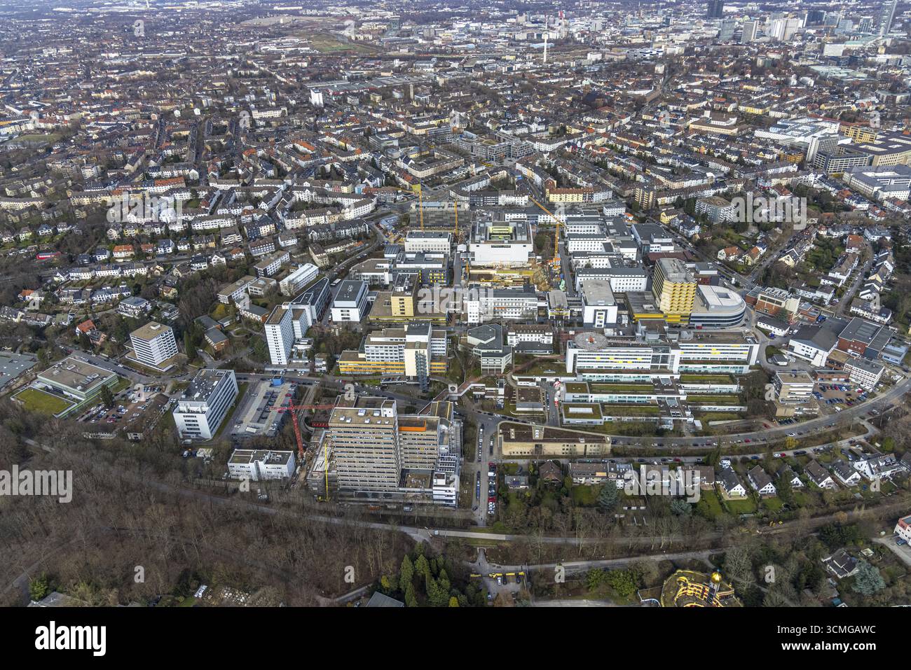 Aerial view, Essen University Hospital, construction site at the ...
