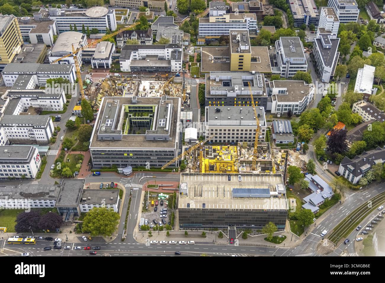 Aerial view, University Hospital Essen, construction site at the ...