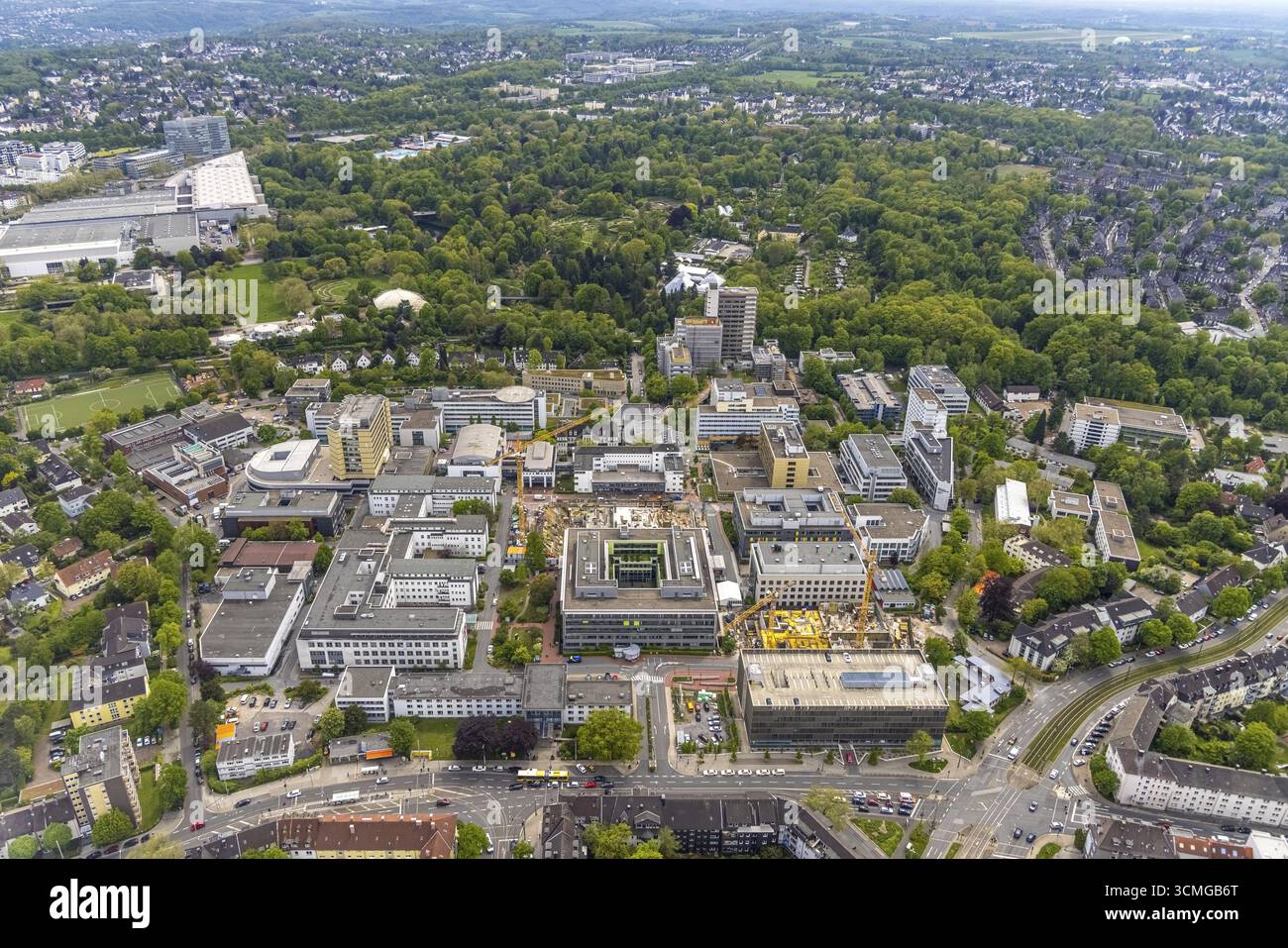 Aerial view, University Hospital Essen, construction site at the ...