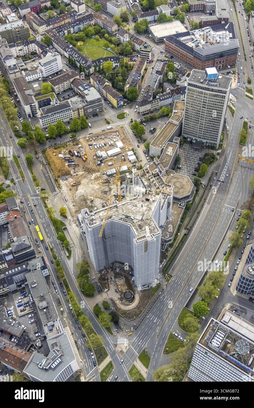 Aerial view, demolition of the Ypsilon-Haus of the RWE headquarters ...
