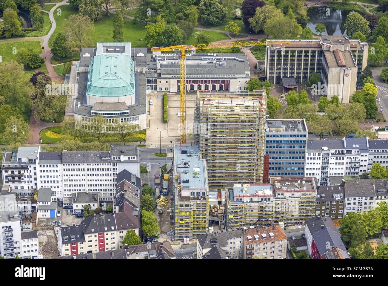 Aerial view, Philharmonie Essen on Huyssenallee, construction site, new ...