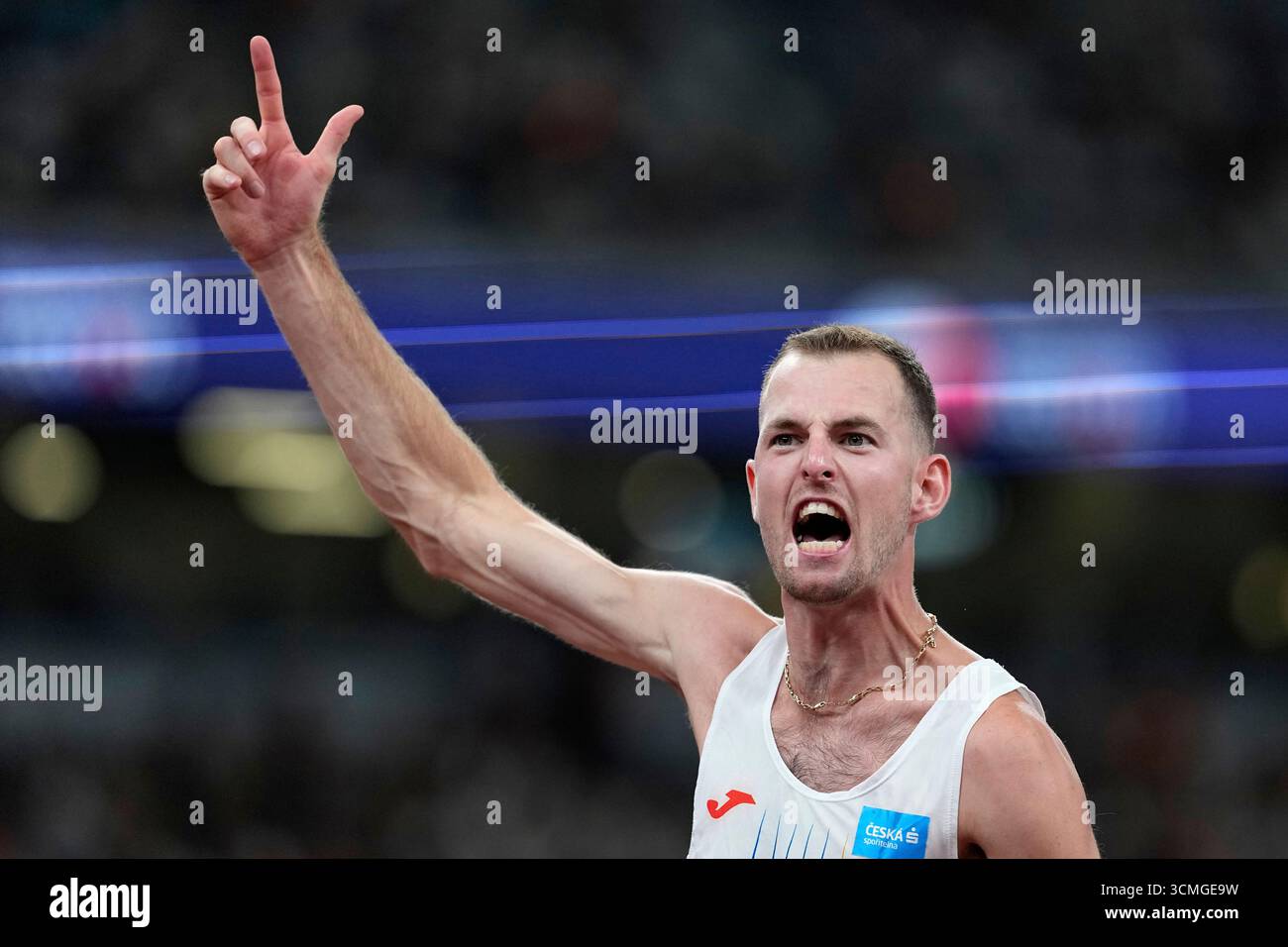 Czech Republic's Jan Stefela reacts after an attempt in the men's high ...
