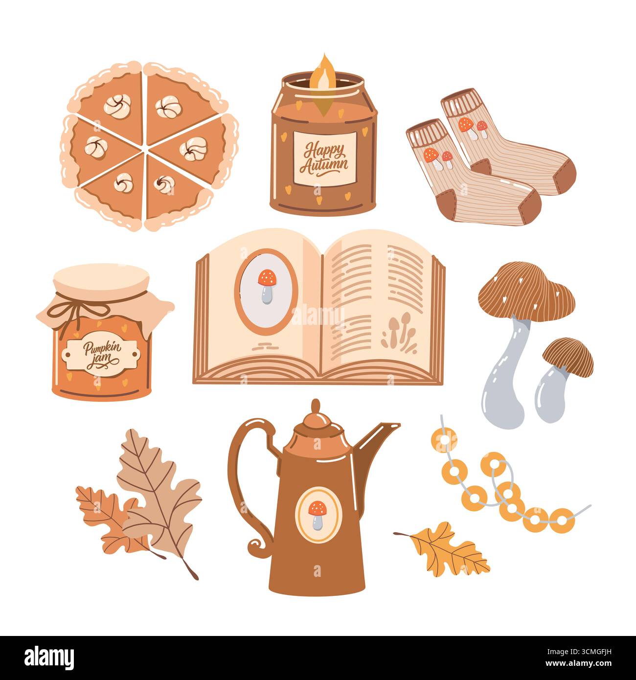 Cozy autumn attributes isolated on white background. Fall clip art set ...