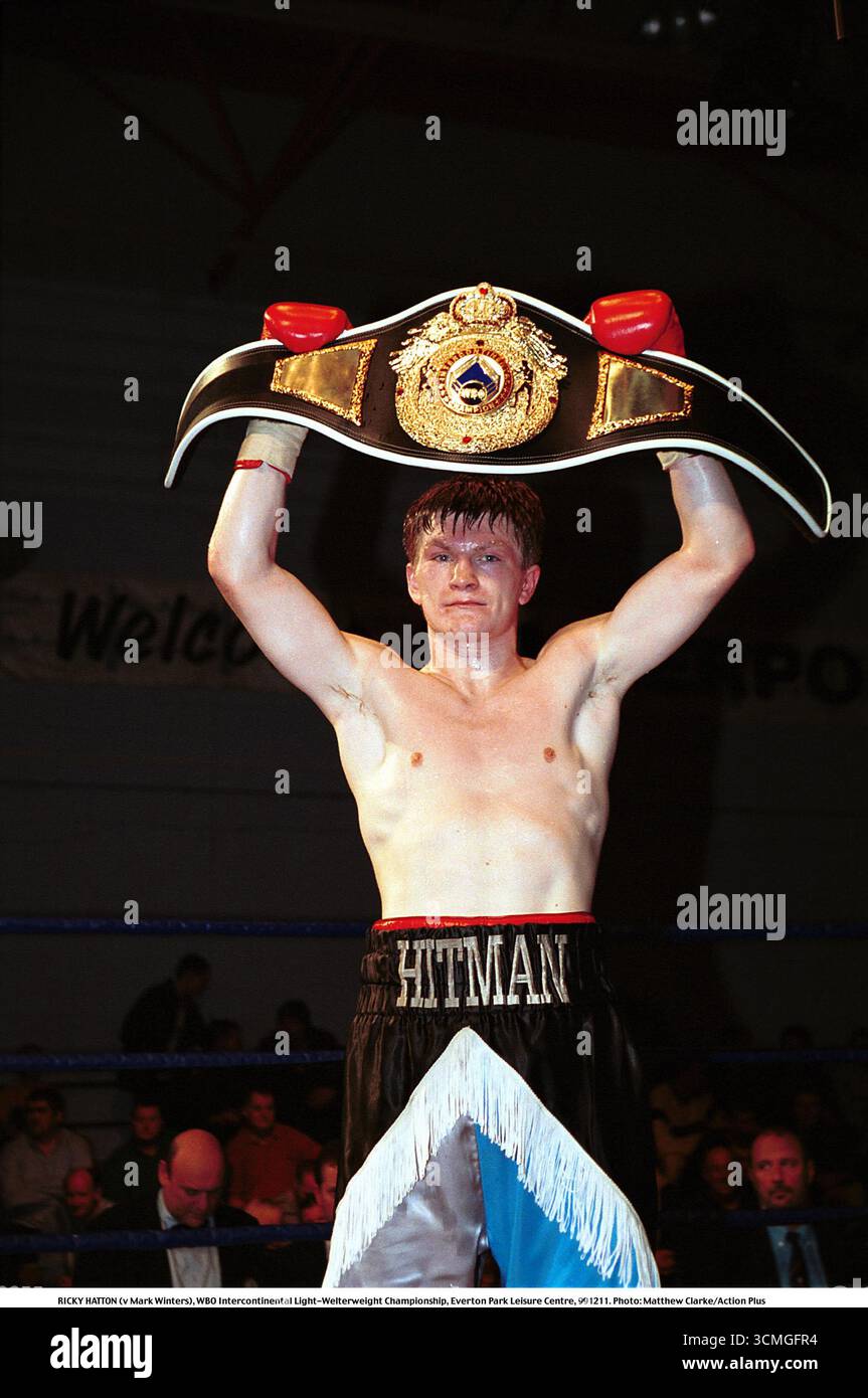 RICKY HATTON celebrates his win with the belt, (v Mark Winters), WBO ...
