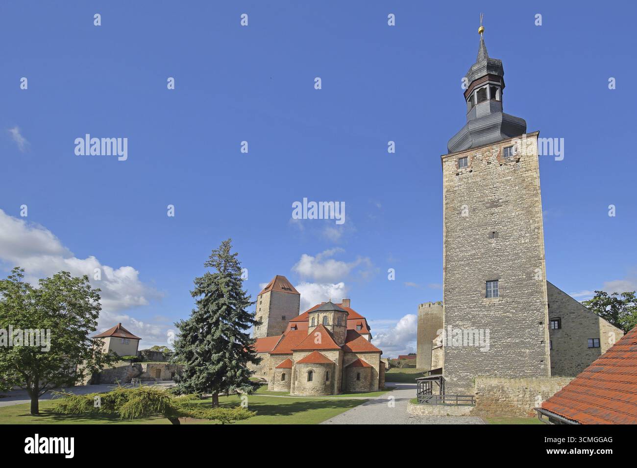 Inner courtyard with martyr's tower, Romanesque castle chapel built in ...
