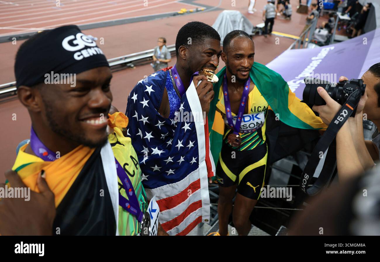 (L-R) Orlando BENNETT of Jamaica, silver, Cordell TINCH of United ...