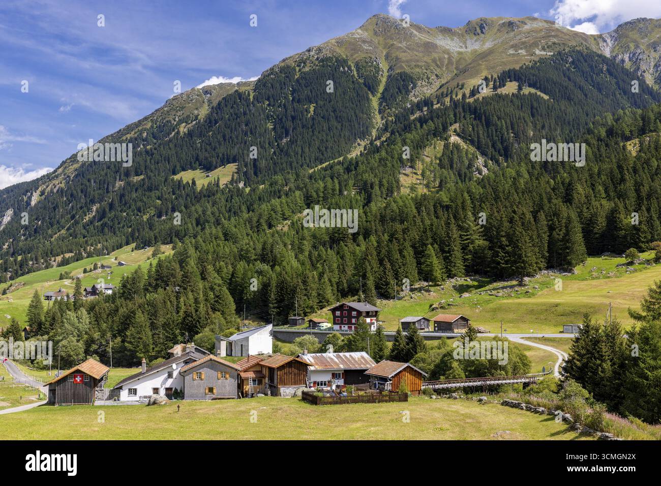 Hamlet with chapel of St James the Elder, Acla, Curaglia, Val Medel ...