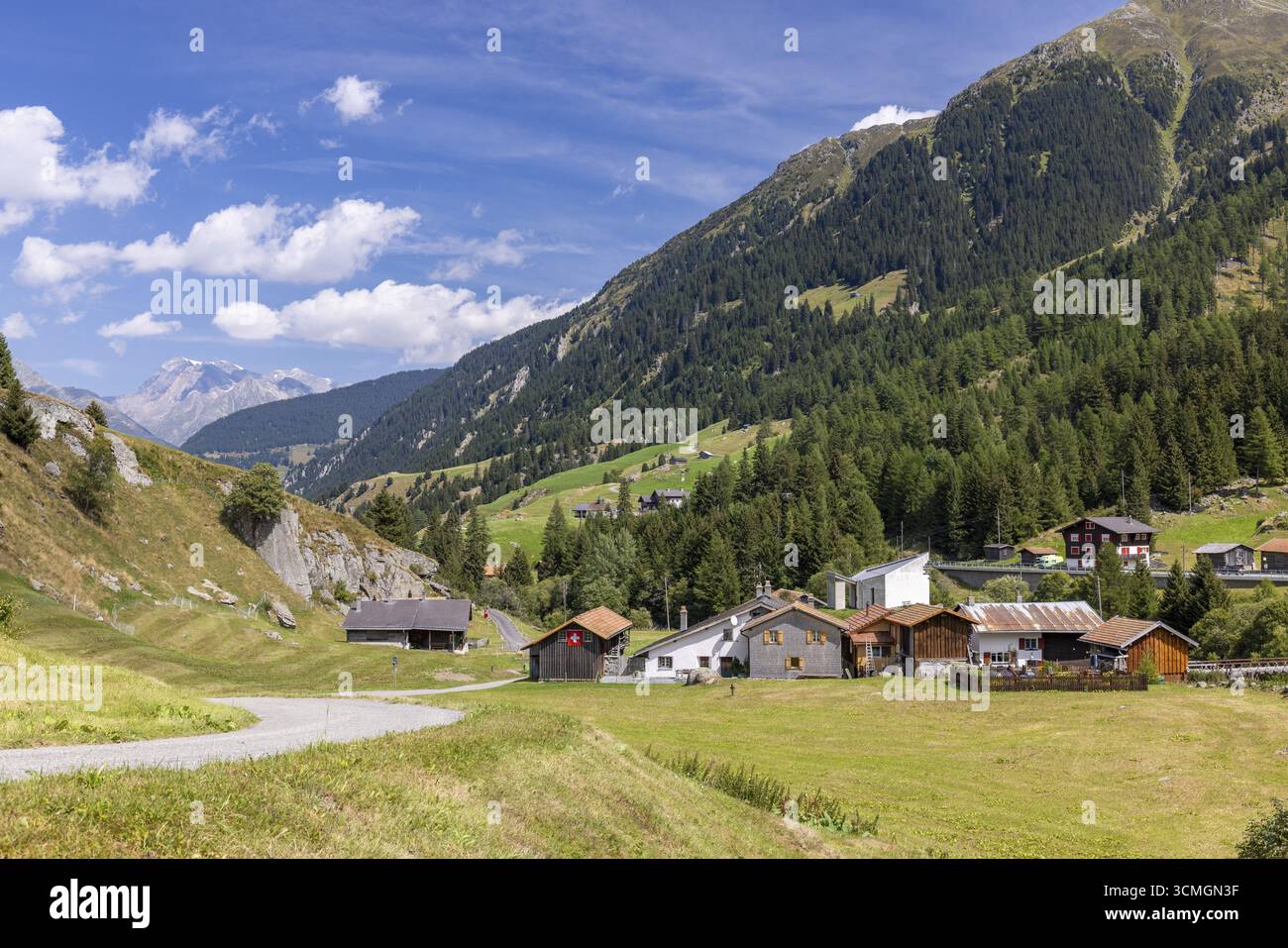 Hamlet with chapel of St James the Elder, Acla, Curaglia, Val Medel ...