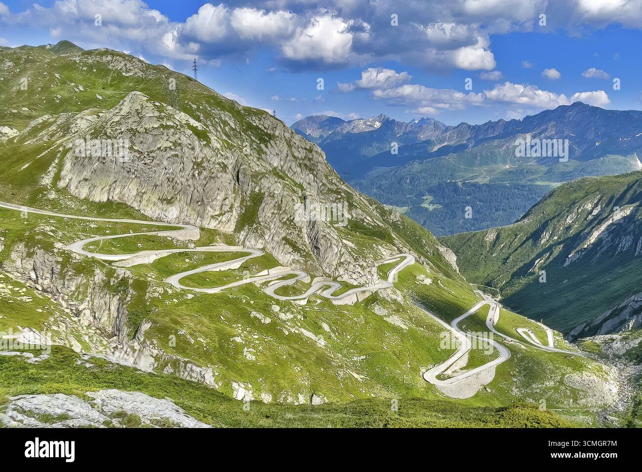 View from elevated position on serpentine hairpin bends of southern ...