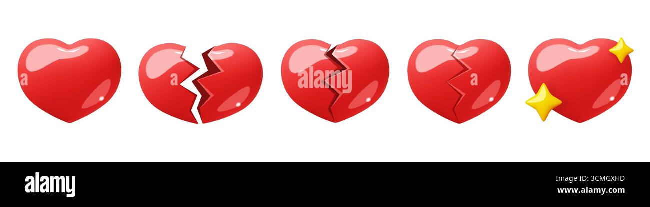 3d broken heart. Red love and romantic symbol, cracked volumed objects ...