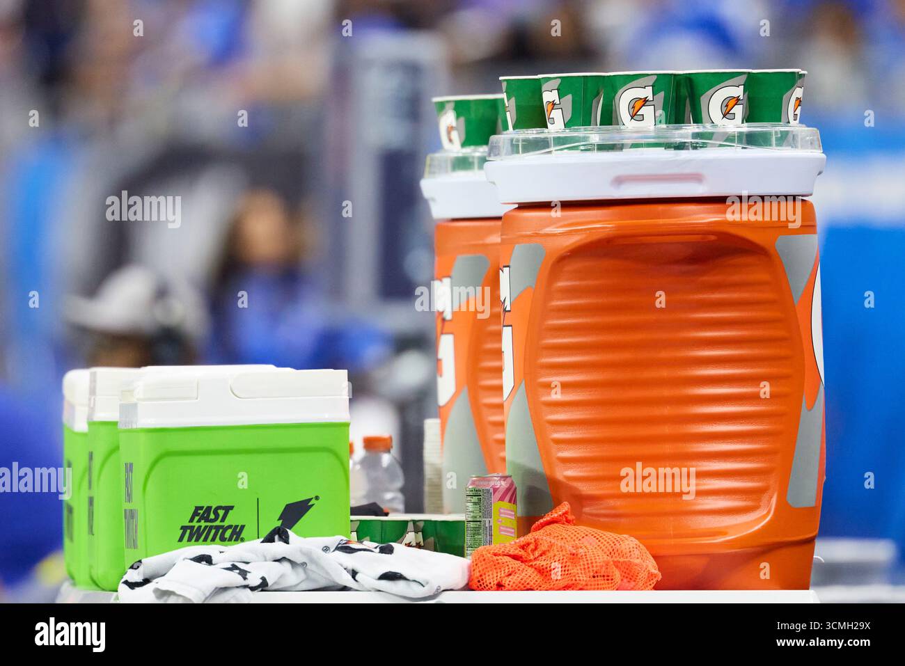 Gatorade coolers on the sideline during an NFL football game between ...