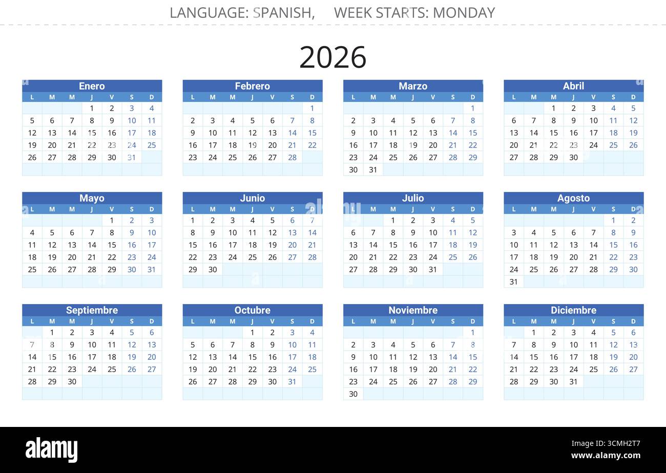 2026 year spanish calendar. Vector illustration for Spain - calendario ...