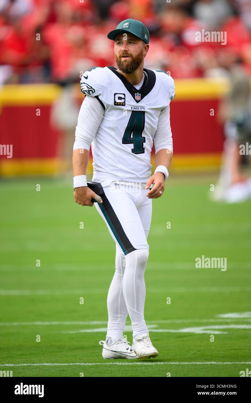 Philadelphia Eagles place kicker Jake Elliott takes a break during ...