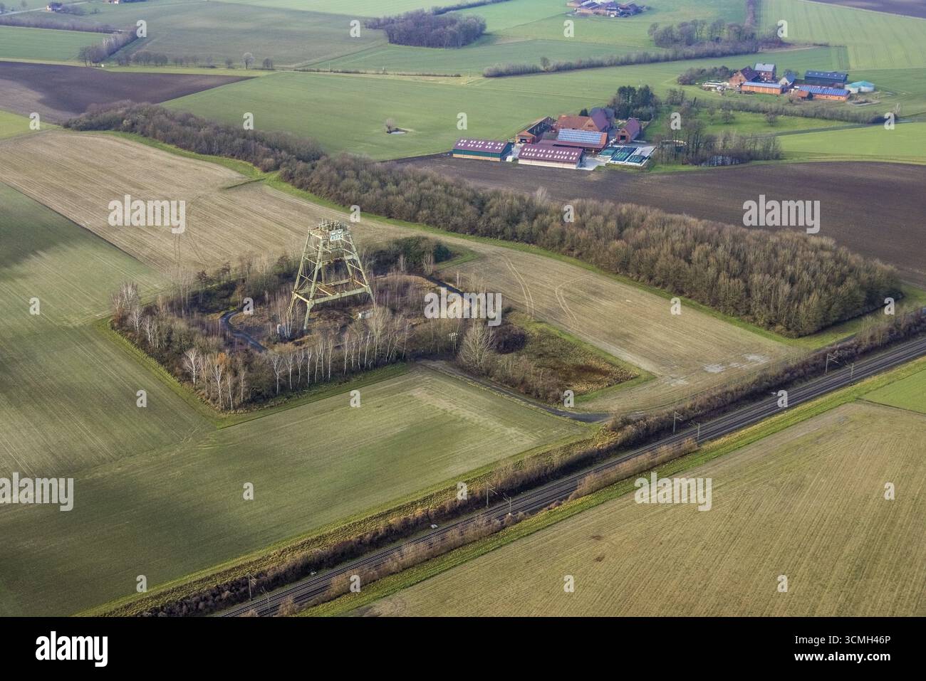 Aerial view Radbod colliery shaft 6, sinking tower field Donar farm ...