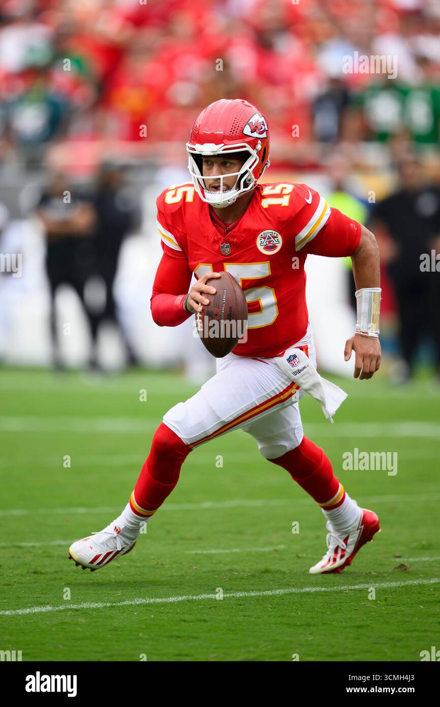 Kansas City Chiefs quarterback Patrick Mahomes runs the ball in for a ...