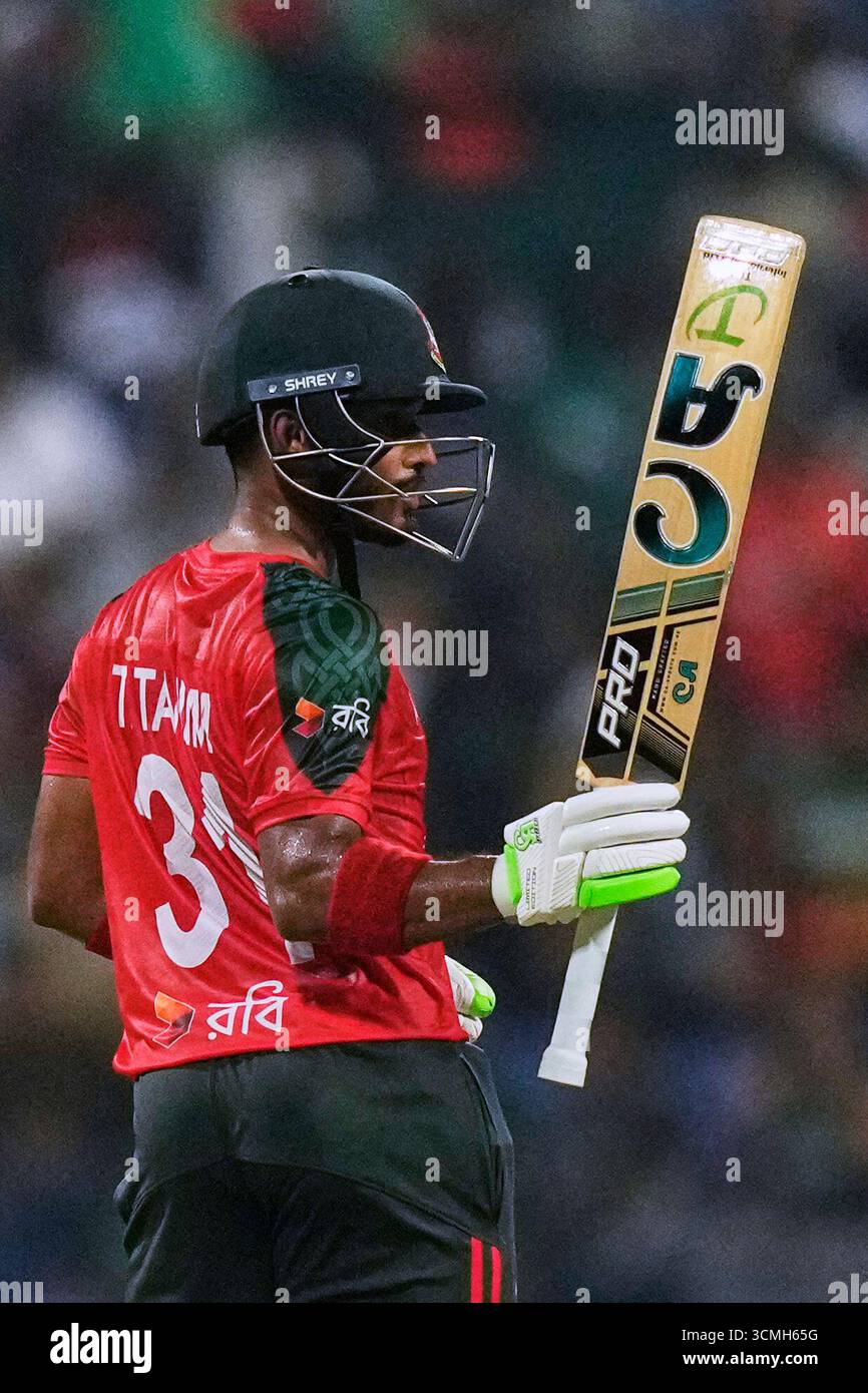 Bangladesh's Tanzid Hasan celebrates his fifty runs during the Asia Cup ...