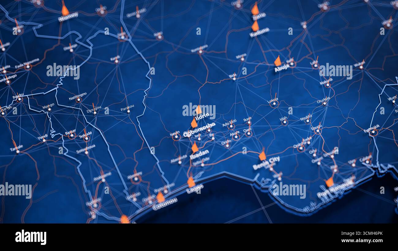 Llorin map big data visualization. Futuristic map infographic of city ...