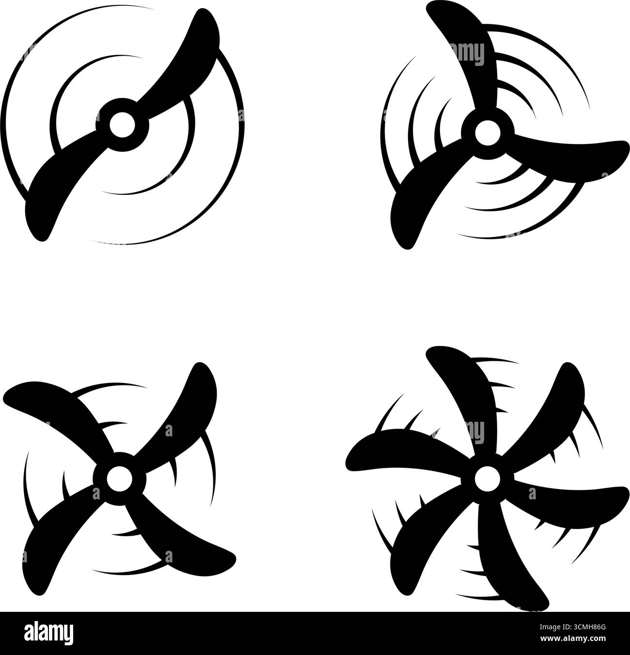 Airplane propeller icons. Vector silhouette rotor design for aviation ...