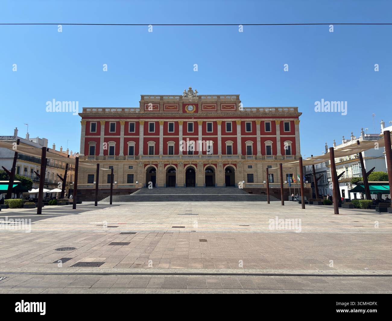 Neoclassical town hall in Plaza del Rey, San Fernando, Spain, showing ...