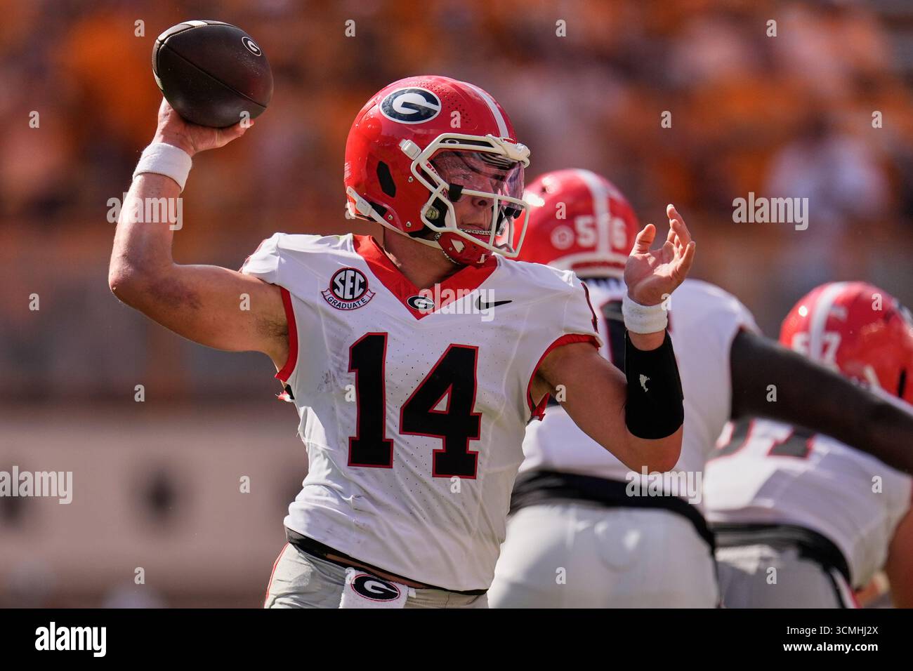 Georgia quarterback Gunner Stockton (14) looks to throw a pass during ...