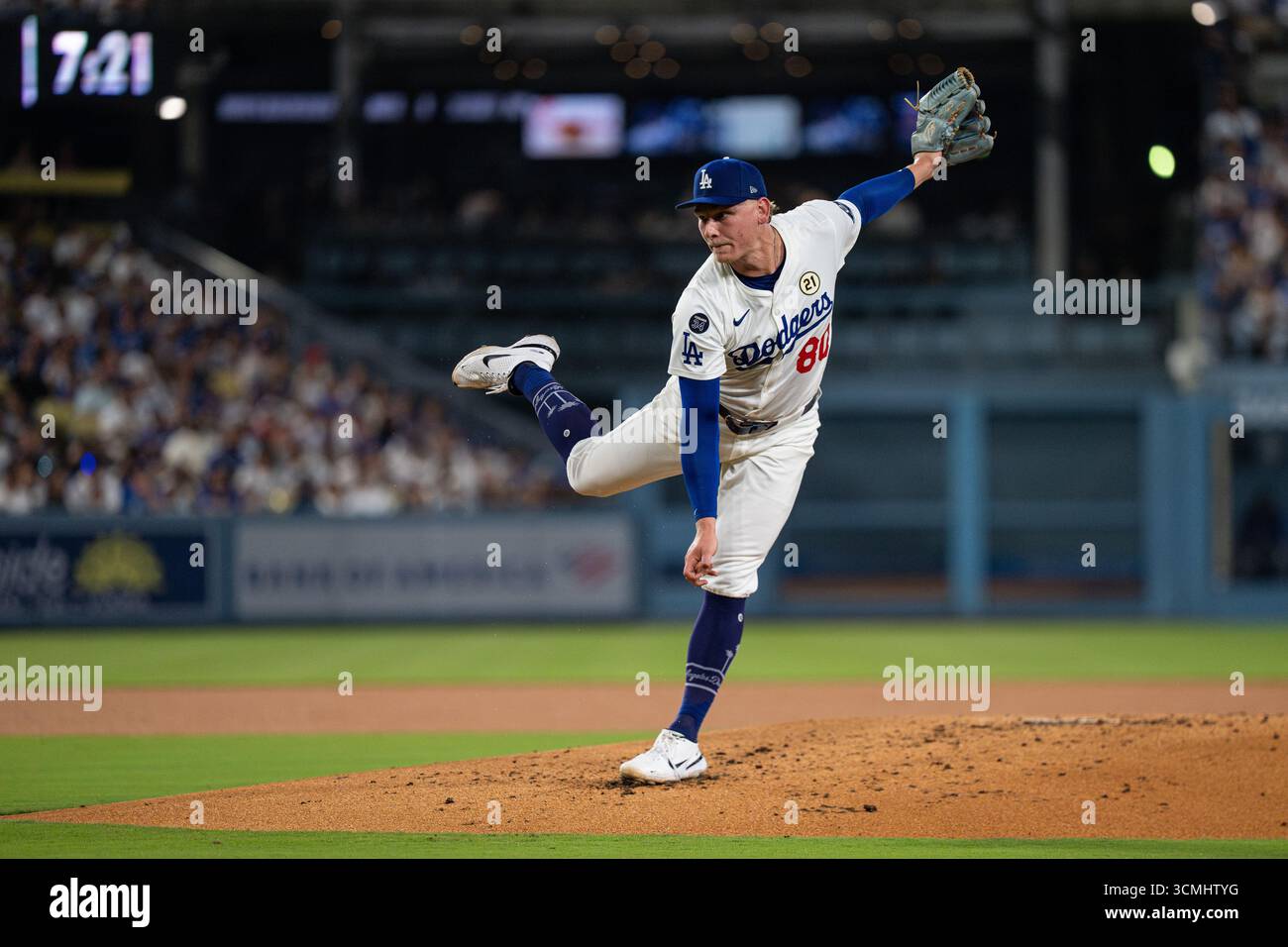 Los Angeles Dodgers pitcher Emmet Sheehan (80) throws during a MLB game ...