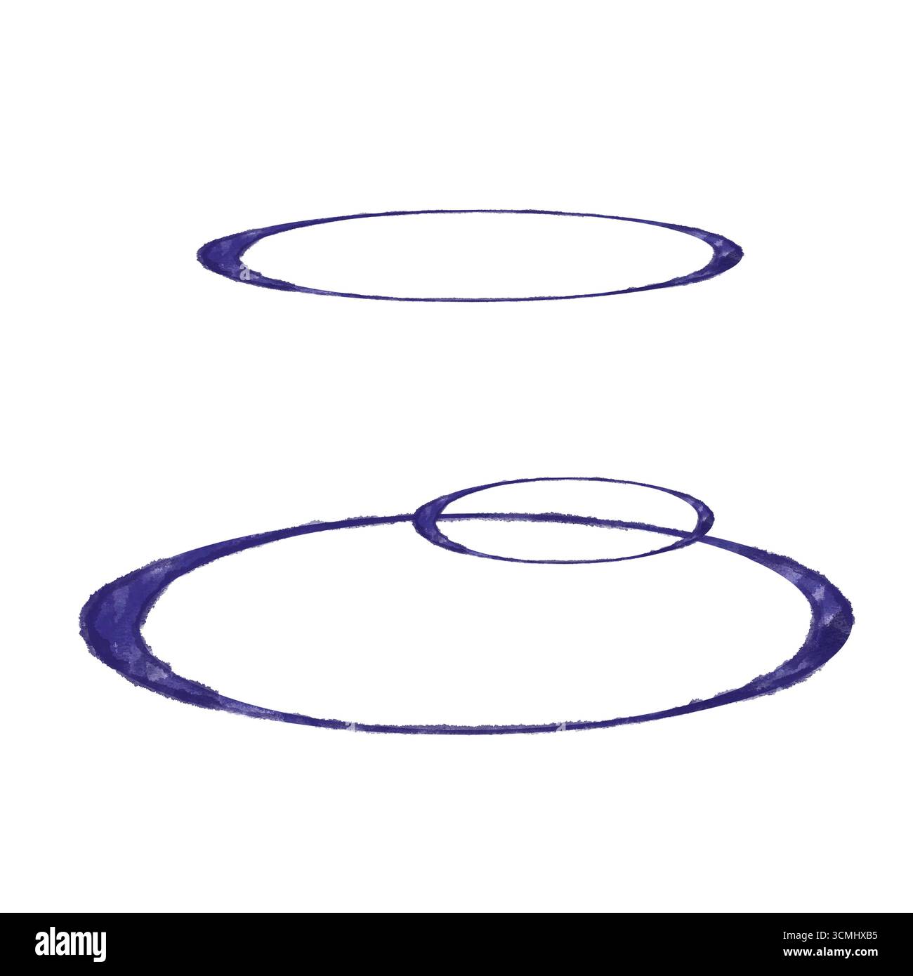 Three blue circles. Various celestial divider magic symbols. Watercolor ...