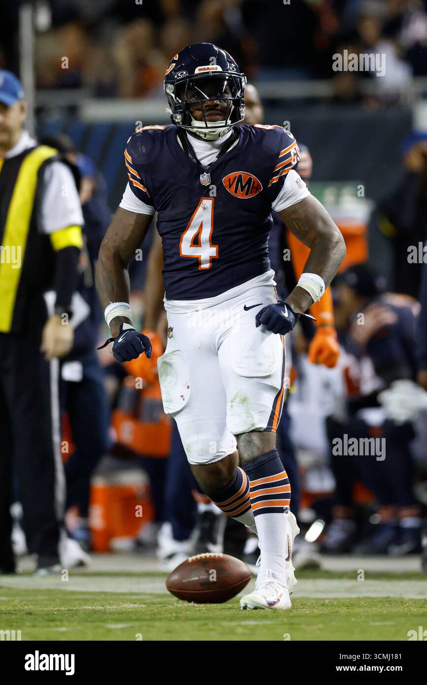 Chicago Bears running back D'Andre Swift (4) reacts during the second ...