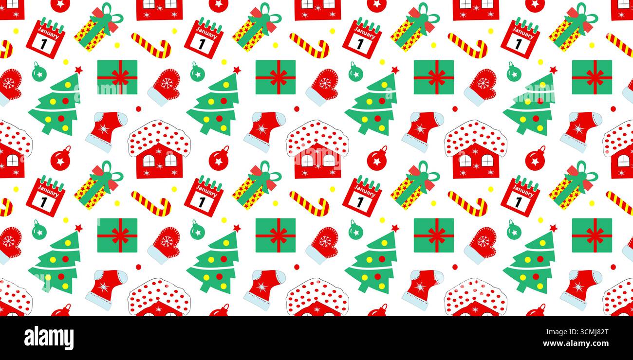 Colorful holiday-themed patterns featuring Christmas trees, gifts, and ...