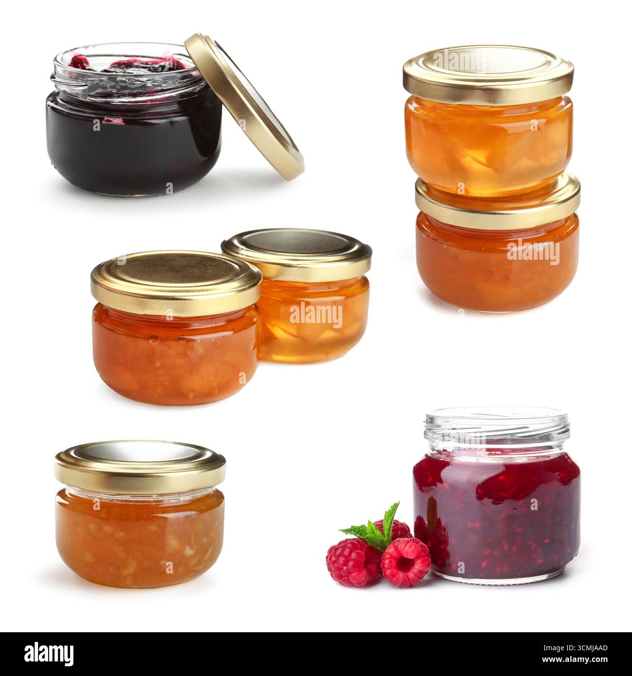 Different jams in jars isolated on white, set Stock Photo - Alamy