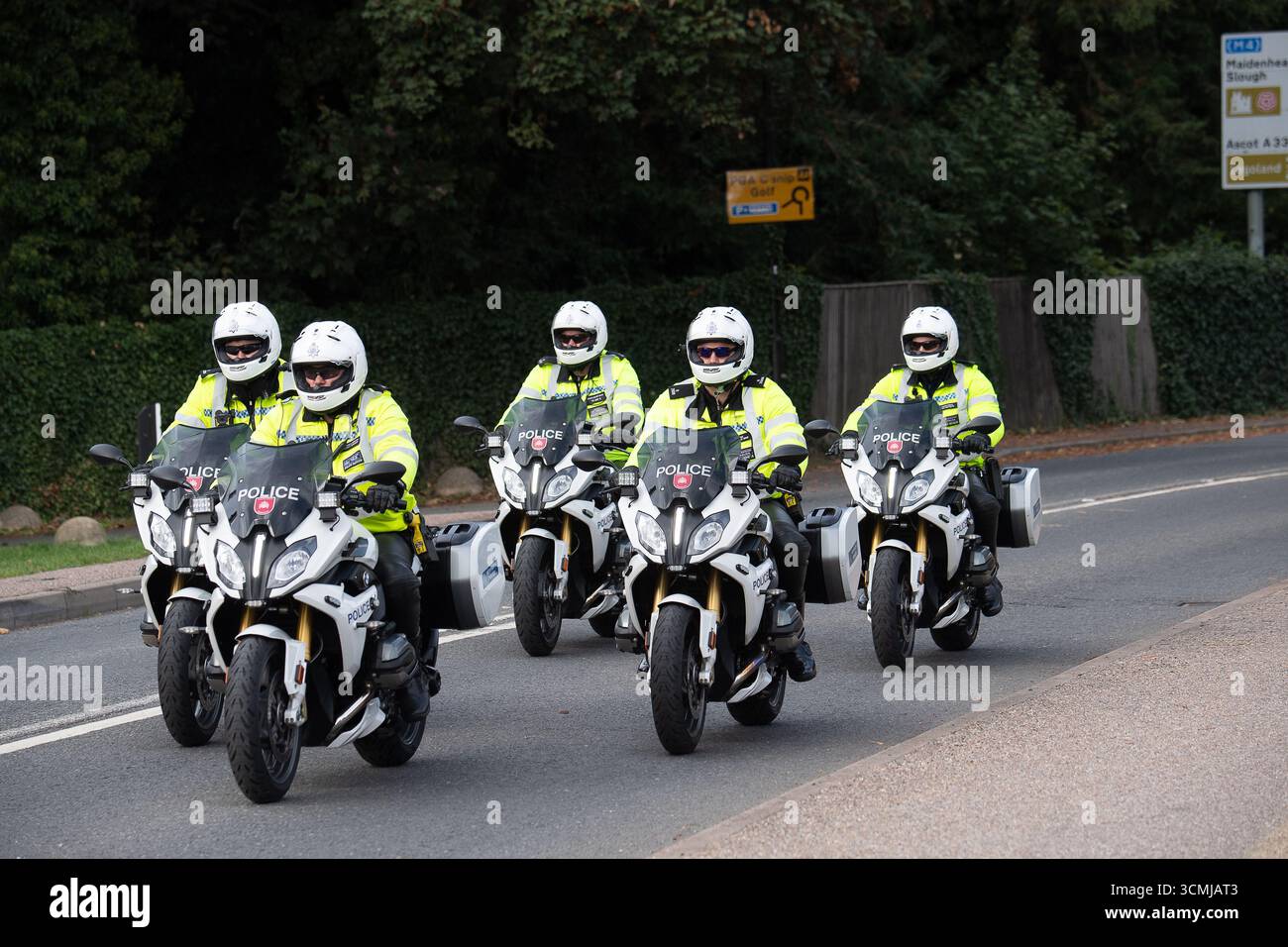 Windsor, Berkshire, UK. 16th September, 2025. Police outriders on duty ...